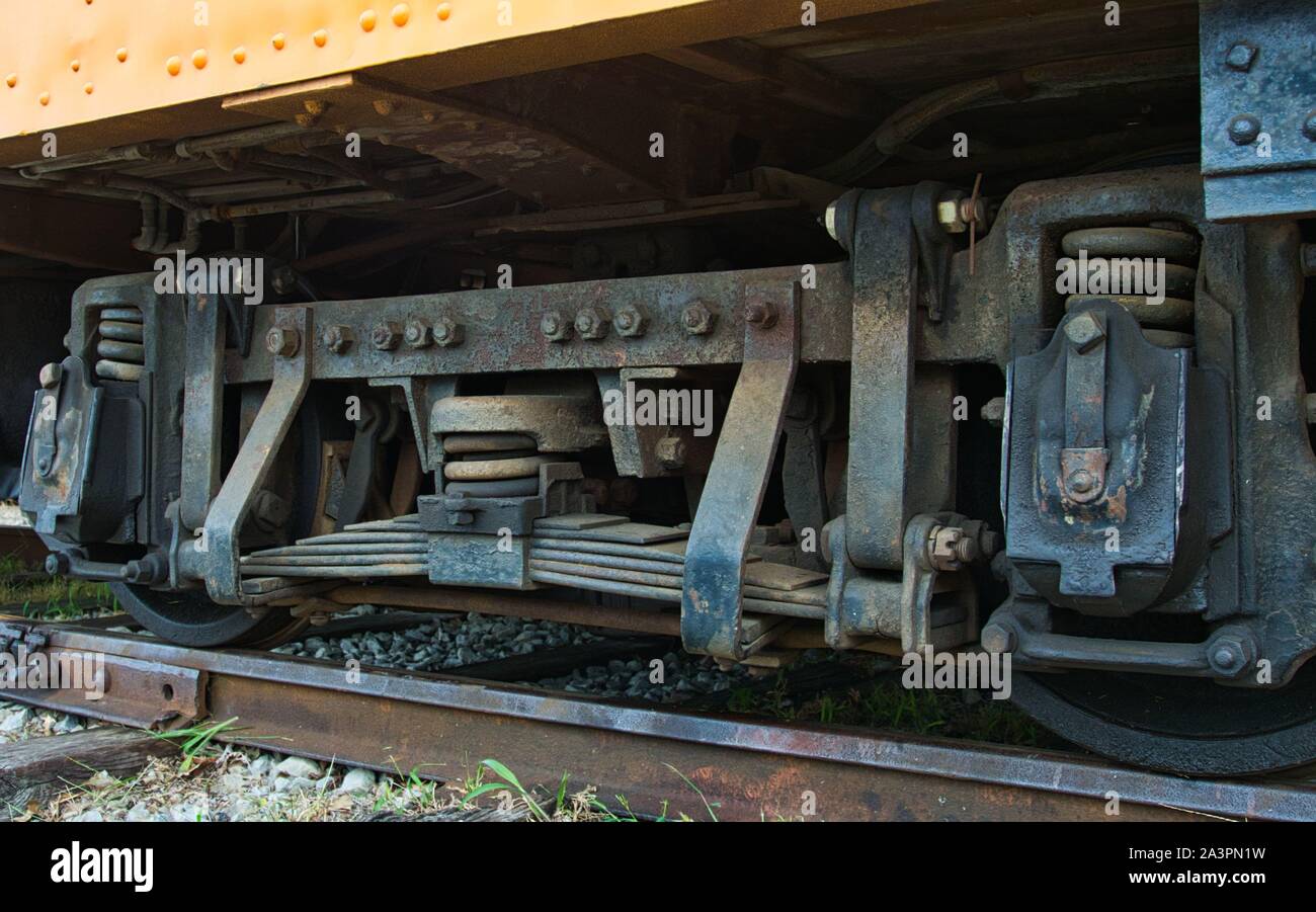 Railroad car suspension detail Stock Photo - Alamy
