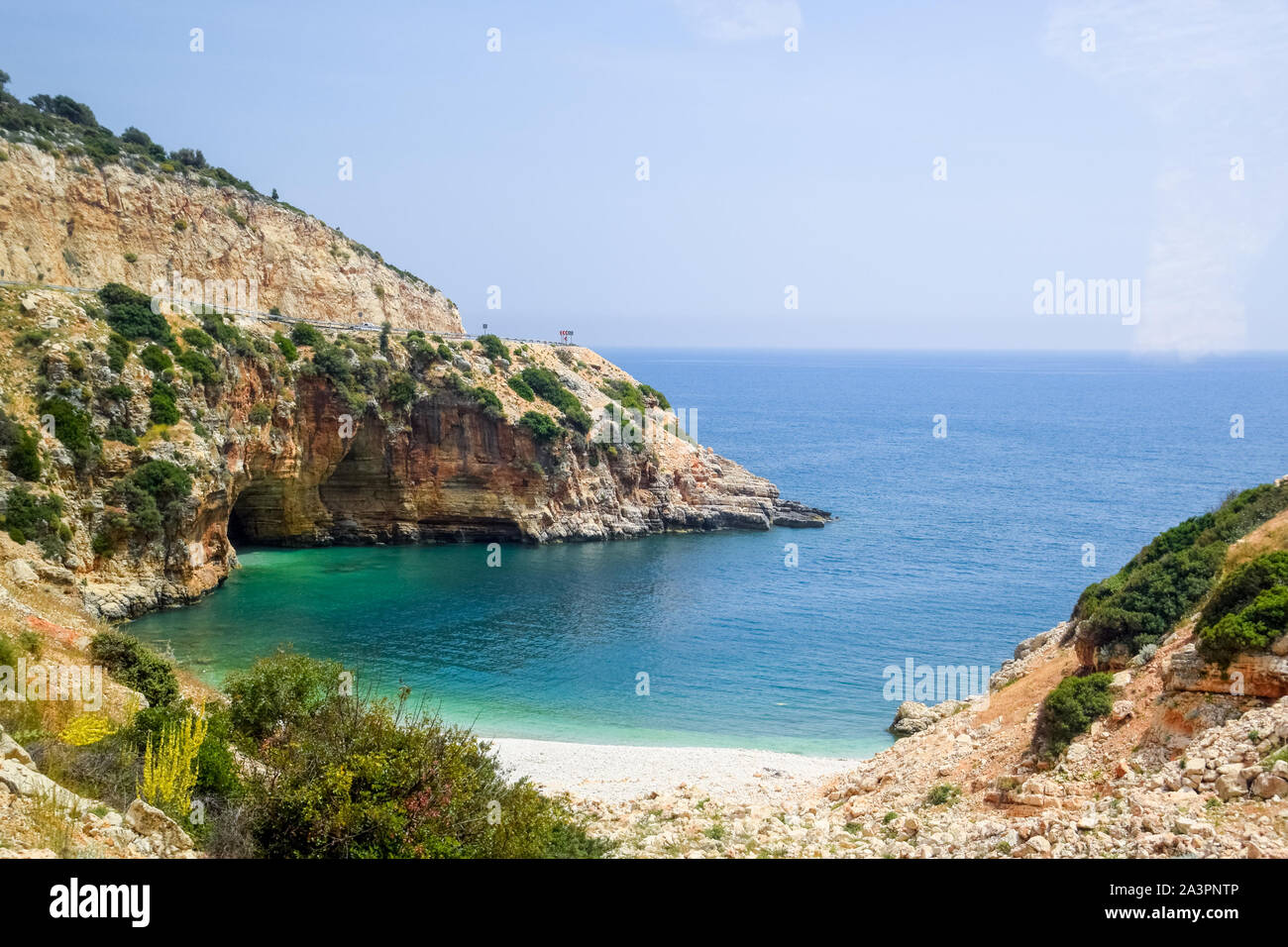 Coastal cliffs of limestone. The coast of the Mediterranean Sea in ...
