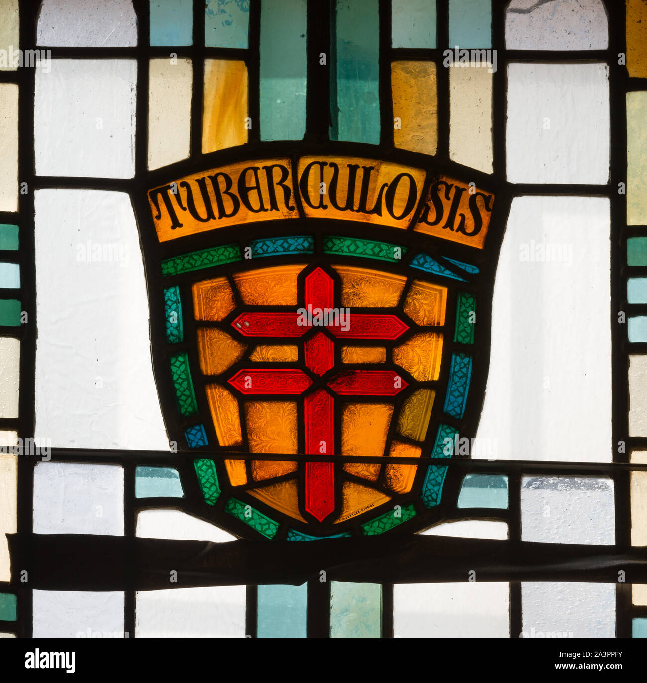 Stained glass details at the William H. Welch Medical Library, the ...