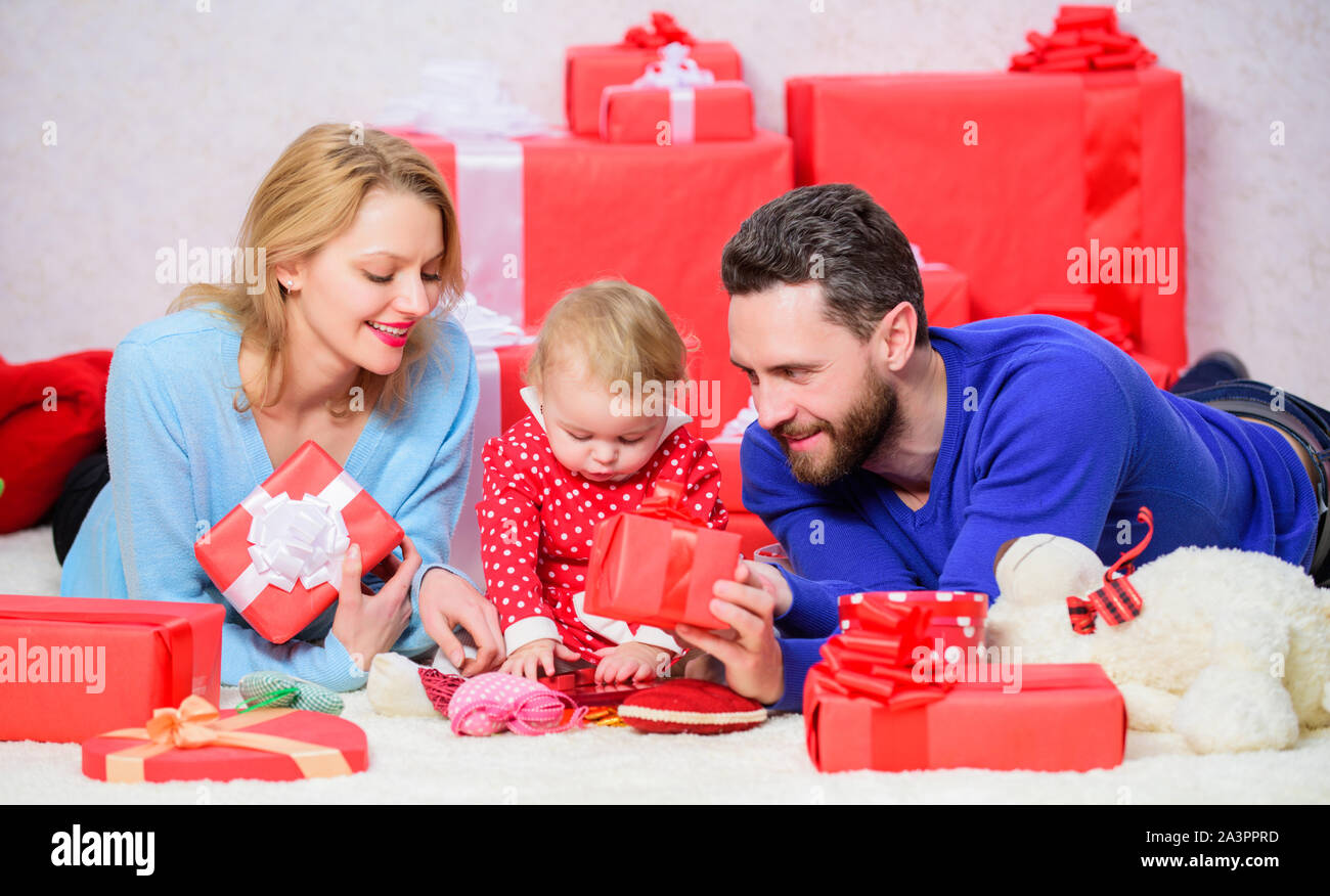 Family celebrate anniversary. Couple in love and baby daughter ...