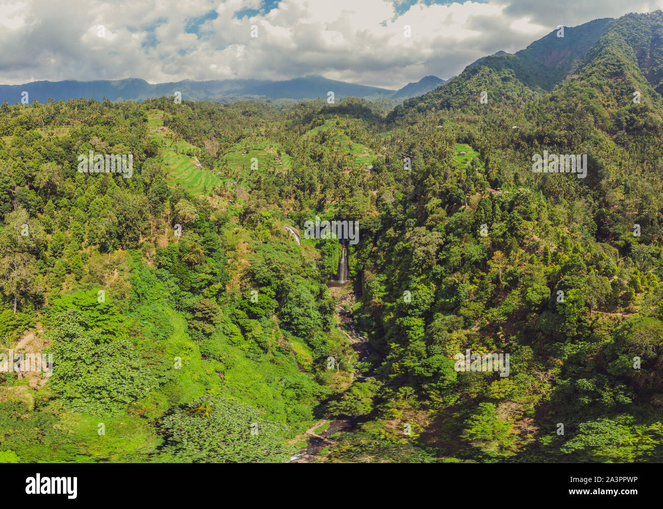 bali, fiji waterfall from the sekumbul waterfalls, indonesia, asia ...