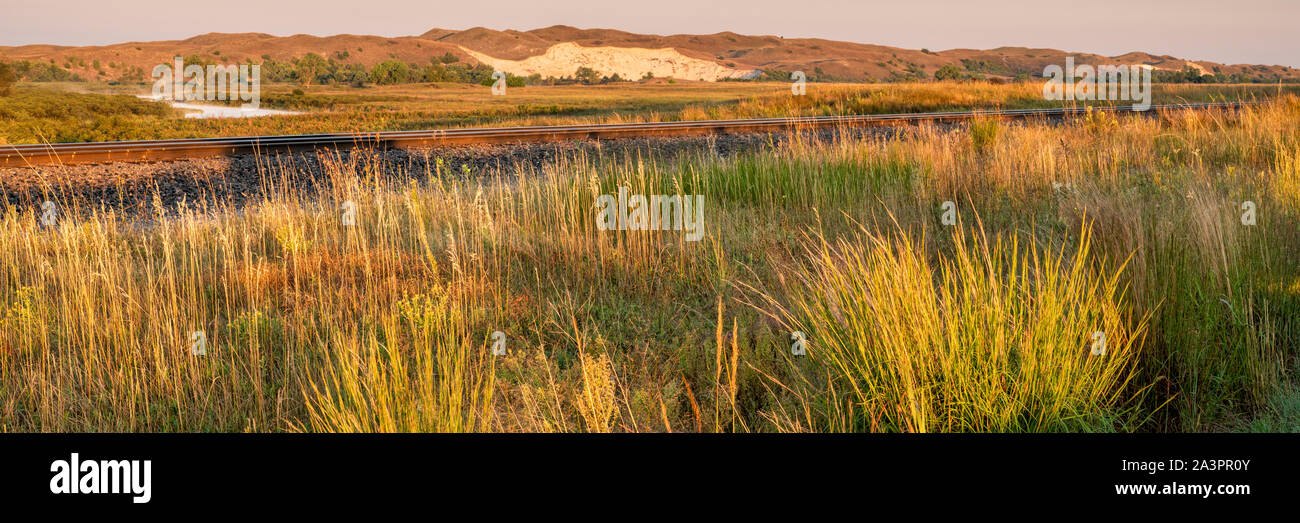 railway tracks along a valley of the Middle Loup River in Nebraska ...