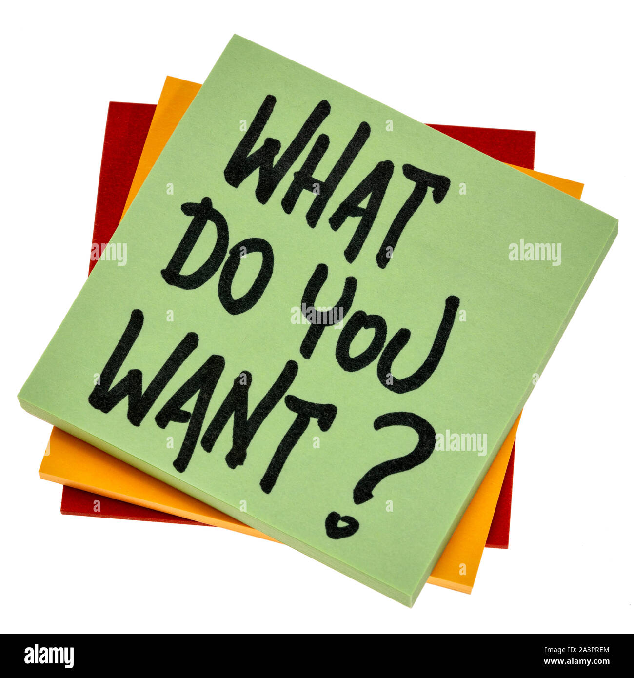 What do you want? Handwriting on an isolated note. Personal development ...