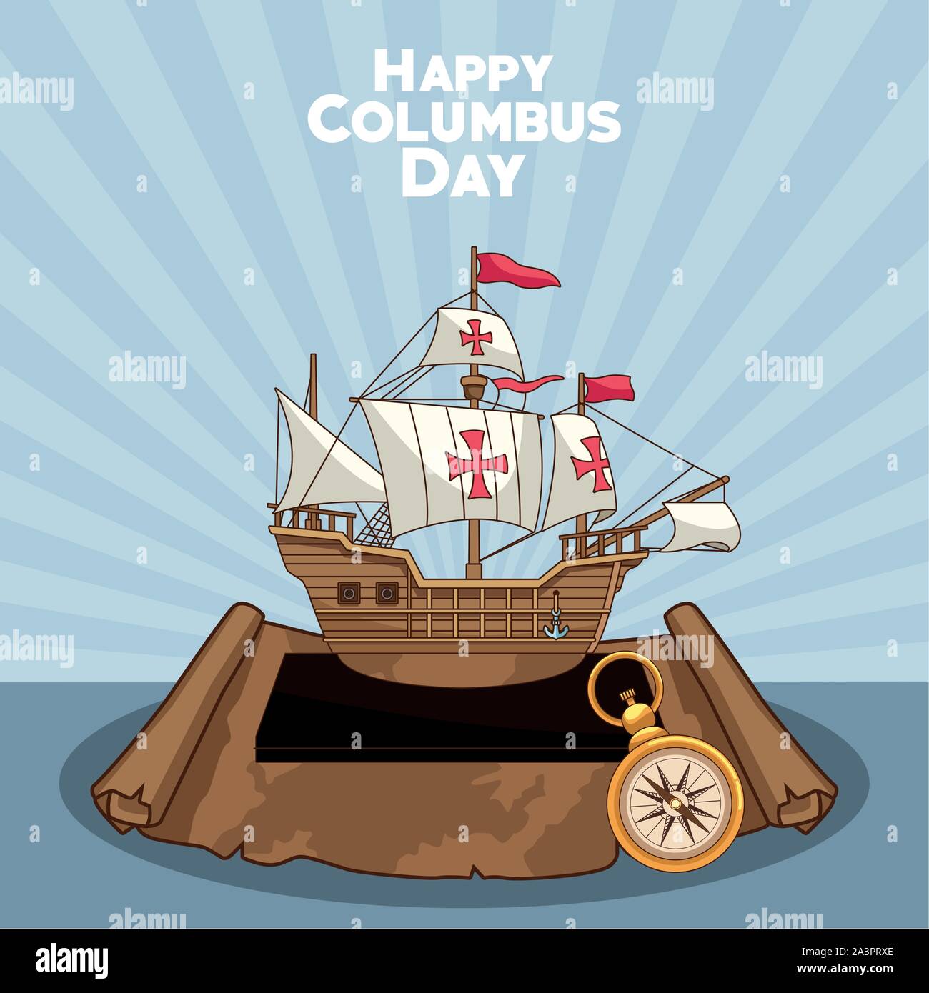 caravel and compass, Happy columbus day design Stock Vector Image & Art ...