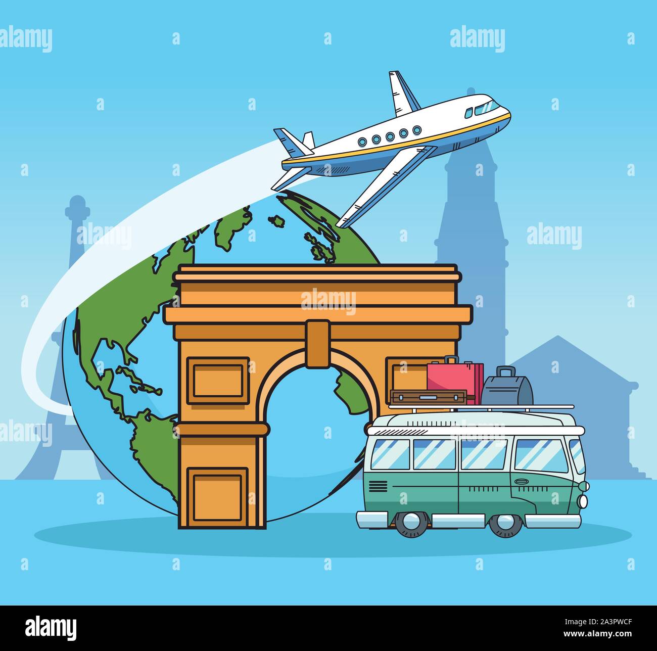 Arch of Triumph and world travel design Stock Vector Image & Art - Alamy