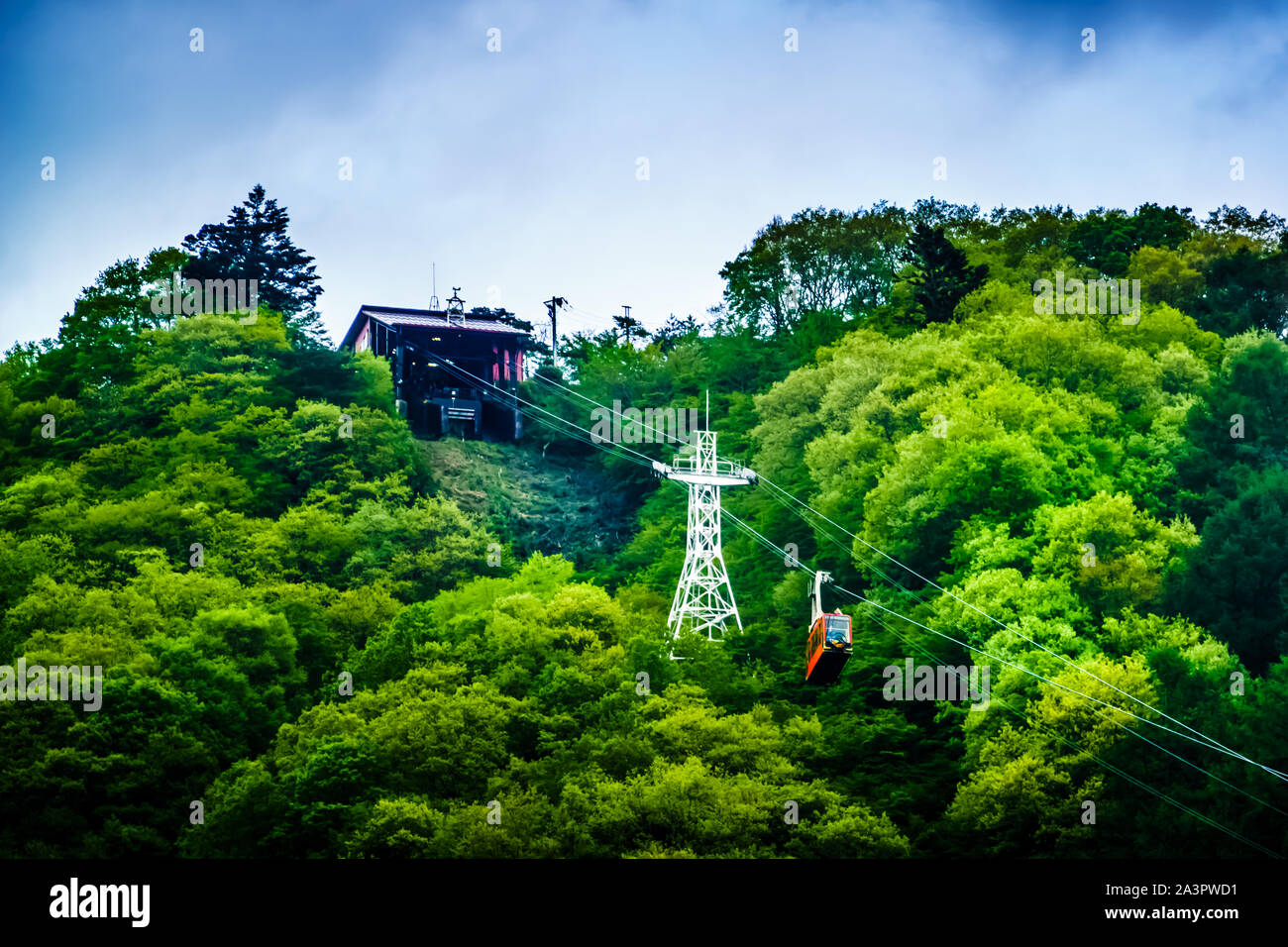 Tokyo, Japan - May 13, 2019: Mt. Kachikachi Ropeway to Tenjoyama Park ...