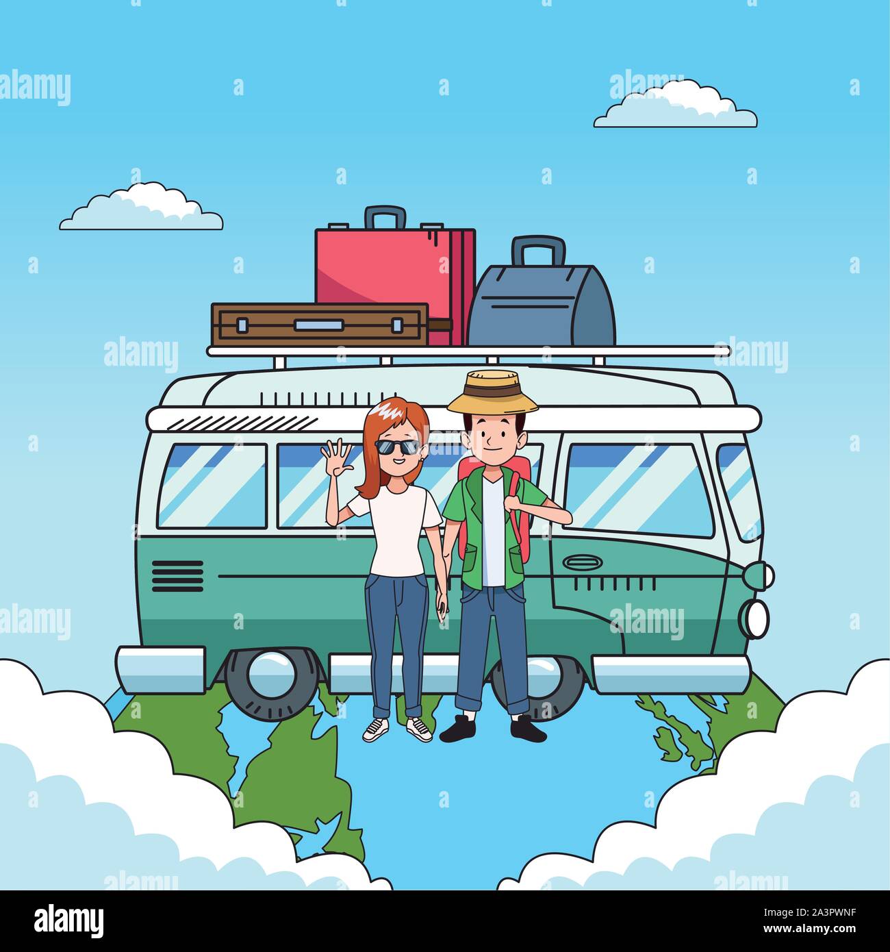 Happy tourist camper van Stock Vector Images - Alamy