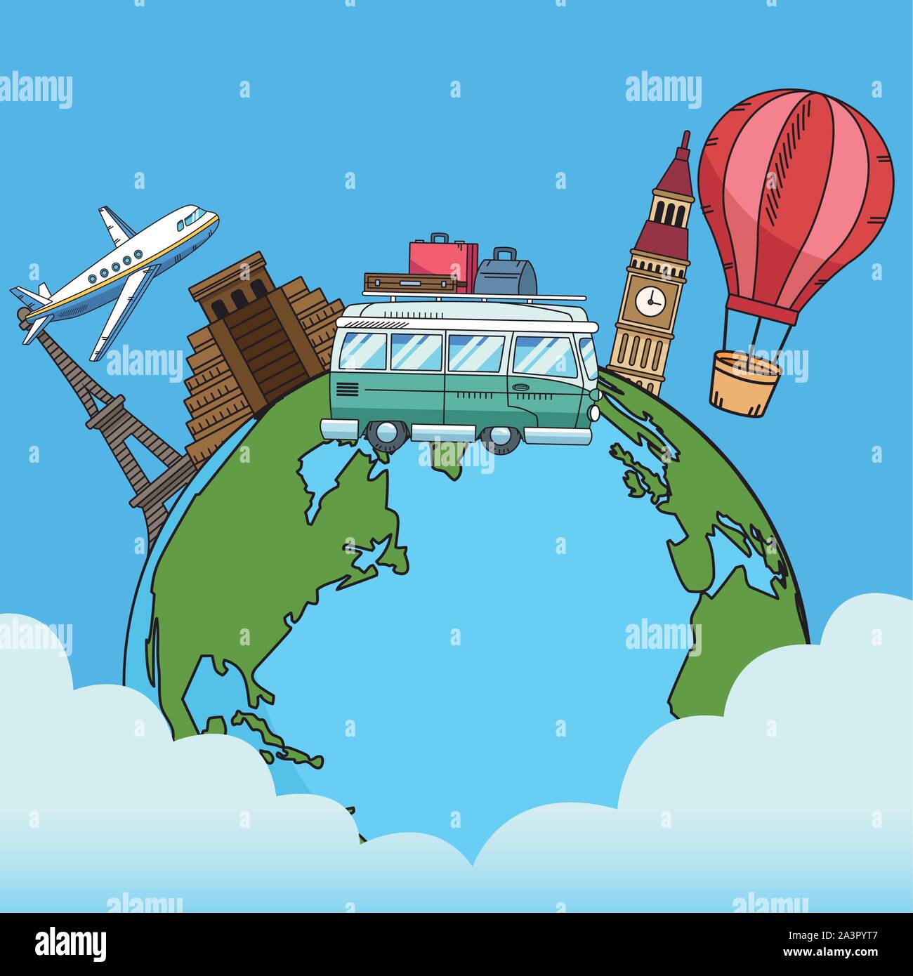 travel van icon and world travel design Stock Vector Image & Art - Alamy