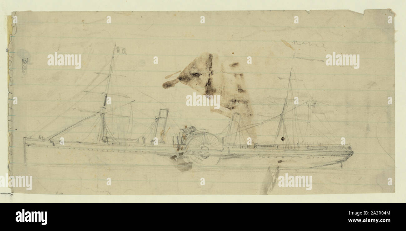 Steamship with sidewheel and two masts Stock Photo - Alamy
