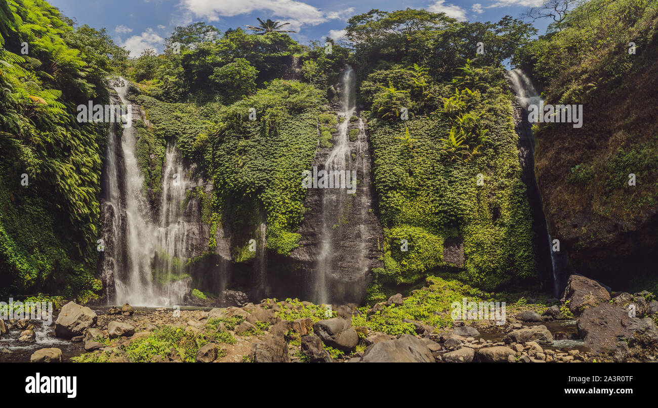 bali, fiji waterfall from the sekumbul waterfalls, indonesia, asia ...