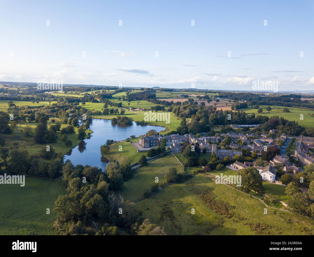 Aerial views of Ripley Castle in Harrogate, North Yorkshire on a partly ...