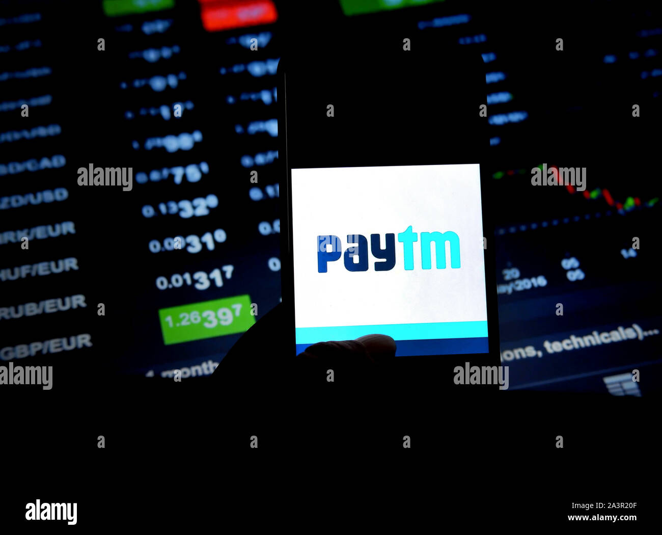 In this photo illustration a popular e commerce application Paytm logo ...