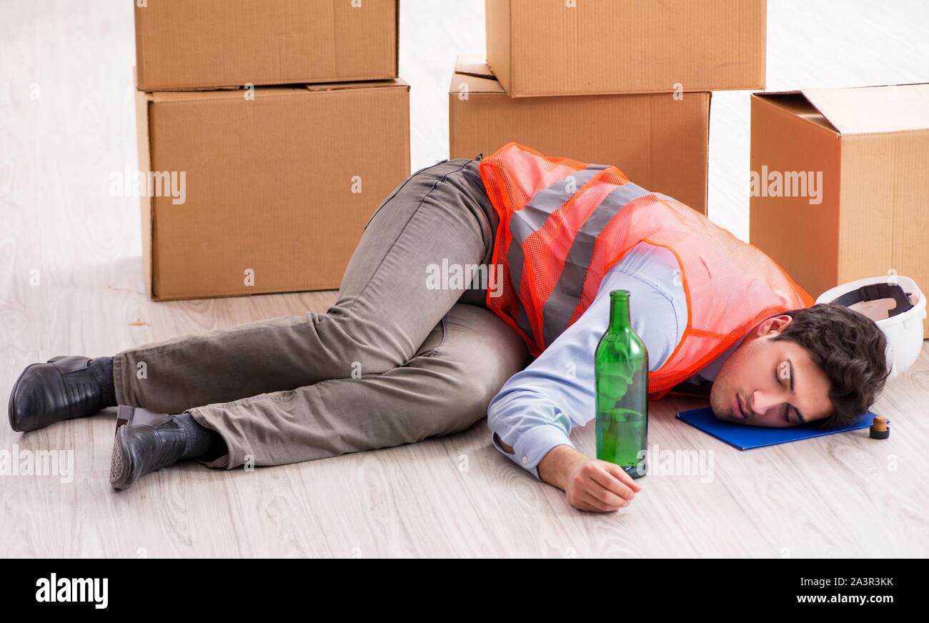 The delivery man drunk at work Stock Photo - Alamy