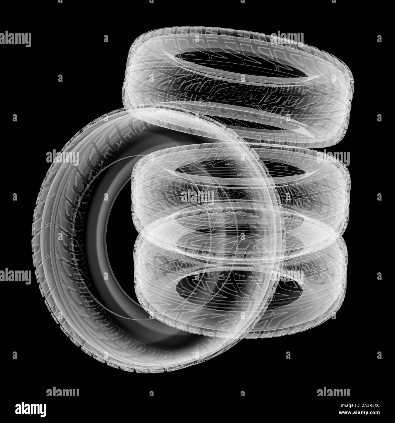 Car wheels X-Ray style. Isolated on black background. 3D illustration ...