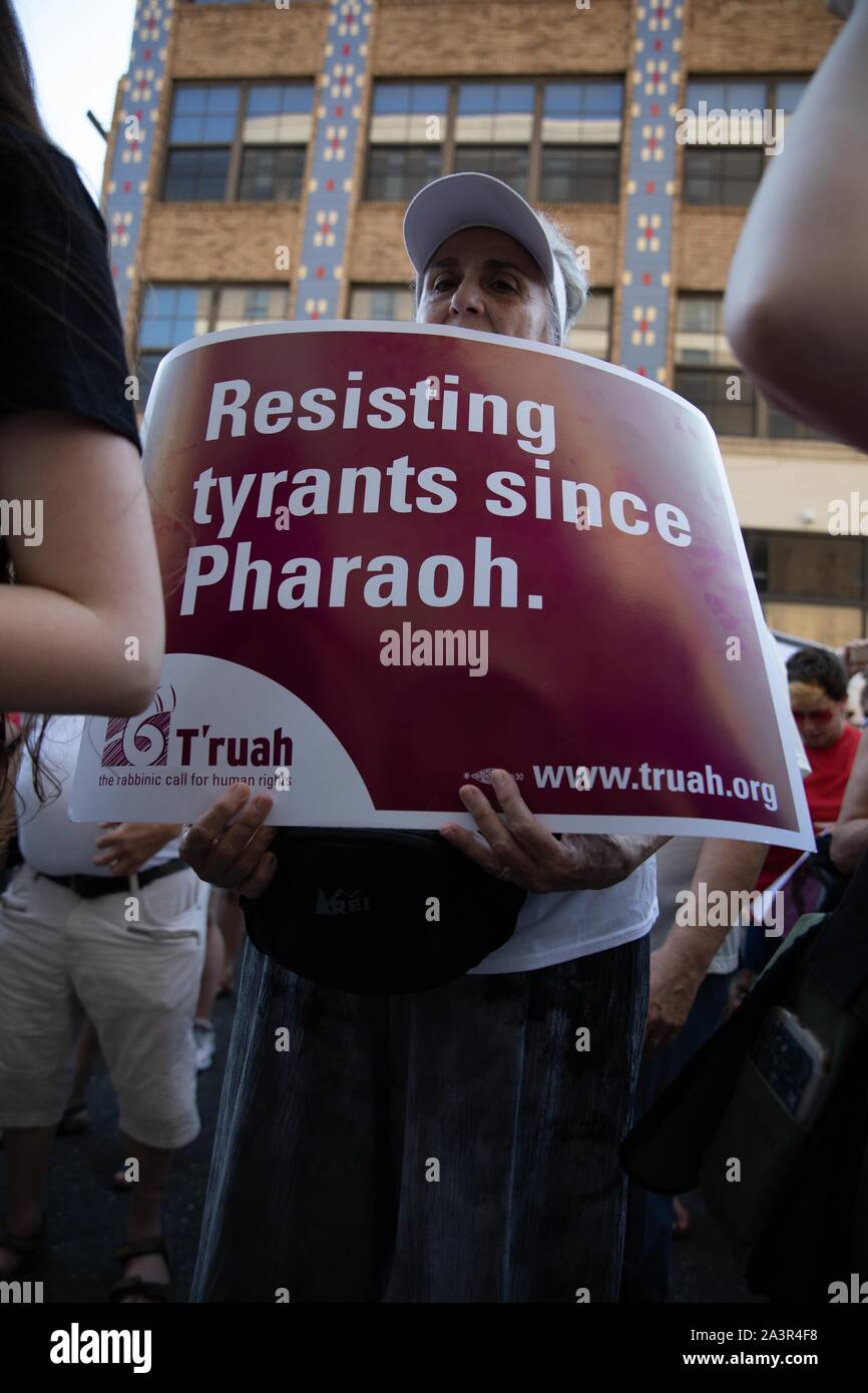 July 4, 2019- Members of jewish activist group Never Again is Now ...