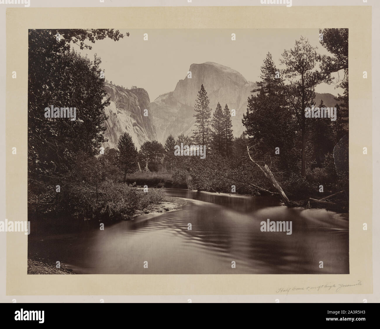 Stream and trees with Half Dome in background, Yosemite Valley, Calif ...