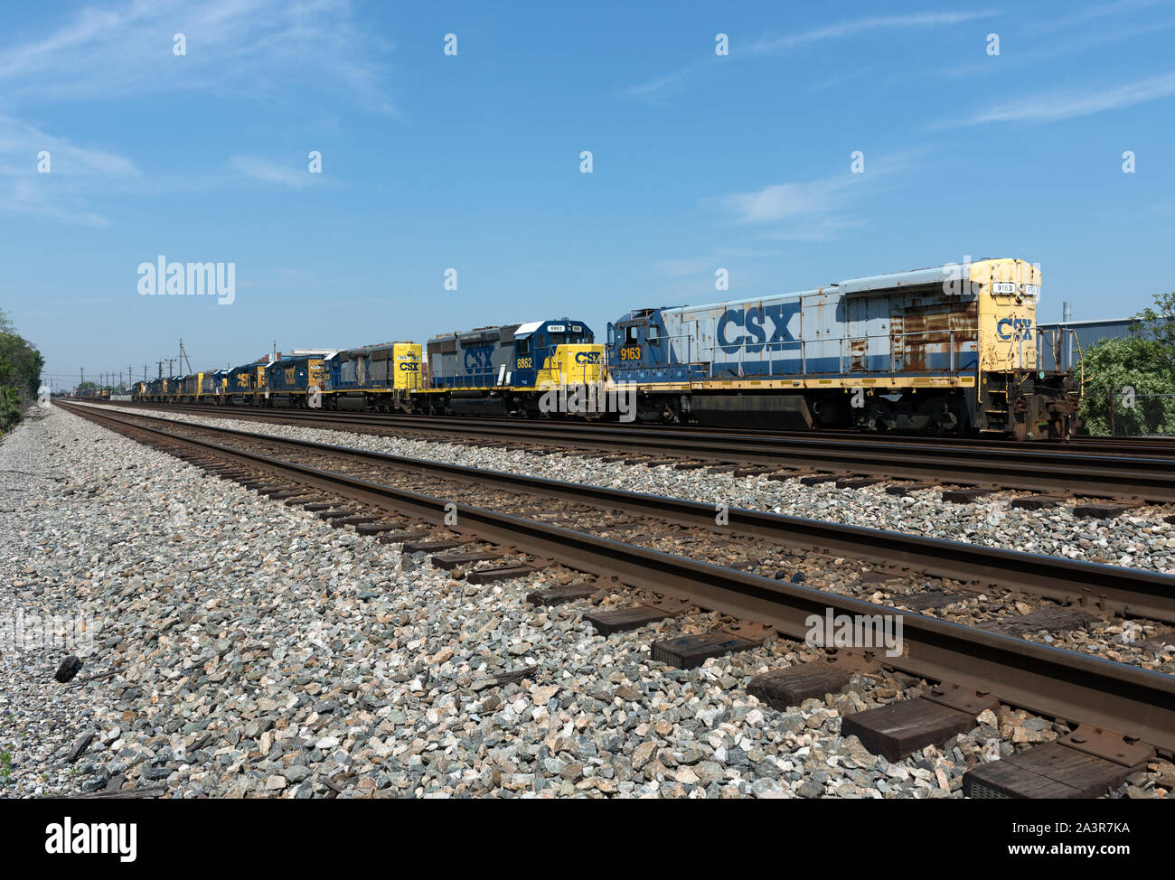 String of locomotives in the CSX rail yards in Huntington, West Virginia Stock Photo - Alamy