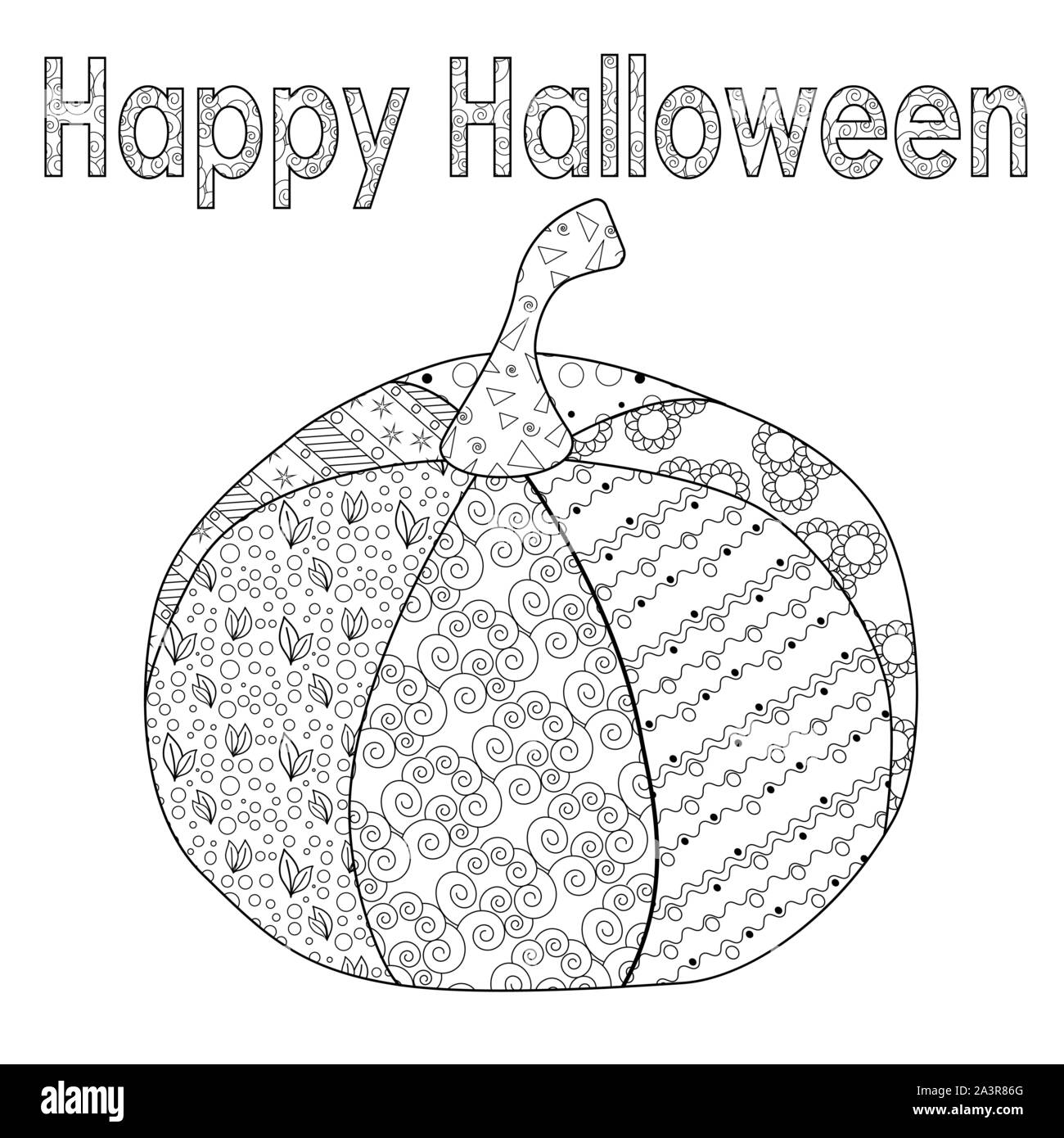 Zentangle festive Halloween pumpkin for adult antistress coloring book ...