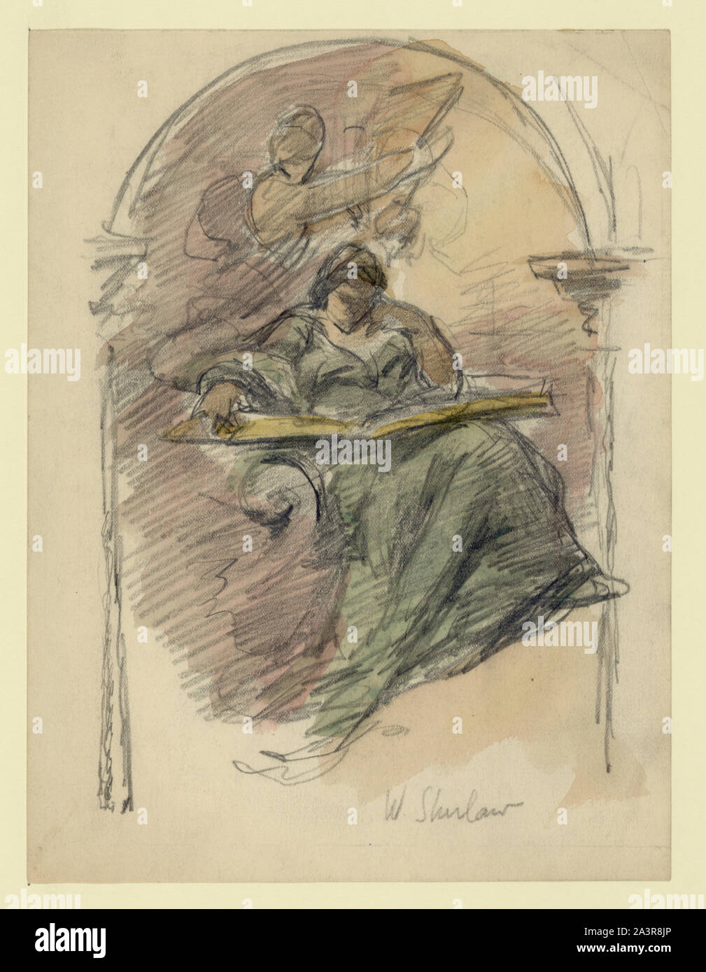 Study drawing for mural of woman reading Stock Photo - Alamy