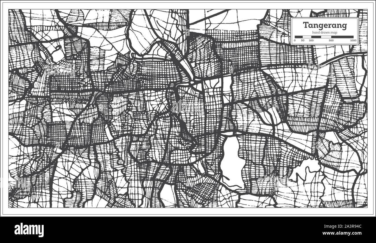 Tangerang Indonesia City Map in Black and White Color. Outline Map ...