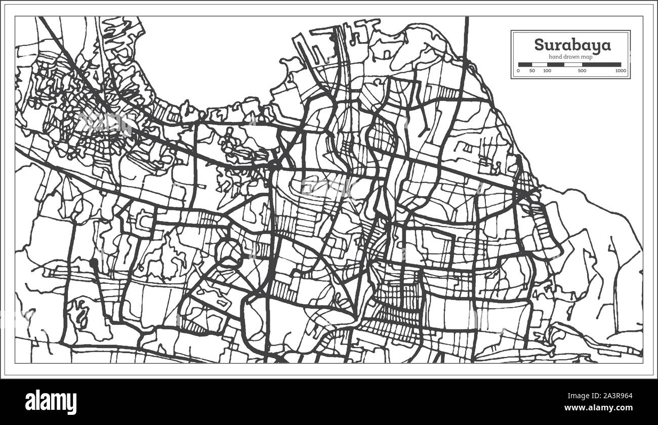 Surabaya Indonesia City Map in Black and White Color. Outline Map ...