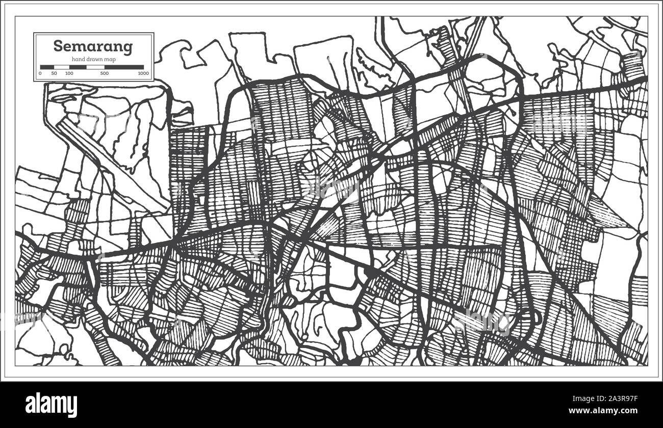 Semarang Indonesia City Map in Black and White Color. Outline Map ...