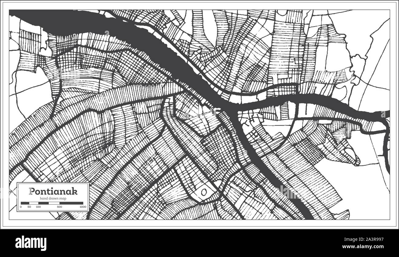 Pontianak Indonesia City Map in Black and White Color. Outline Map ...