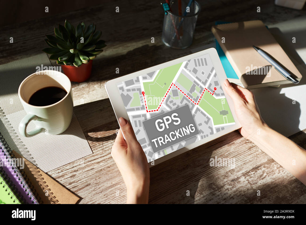 GPS Global positioning system tracking map on device screen Stock Photo ...