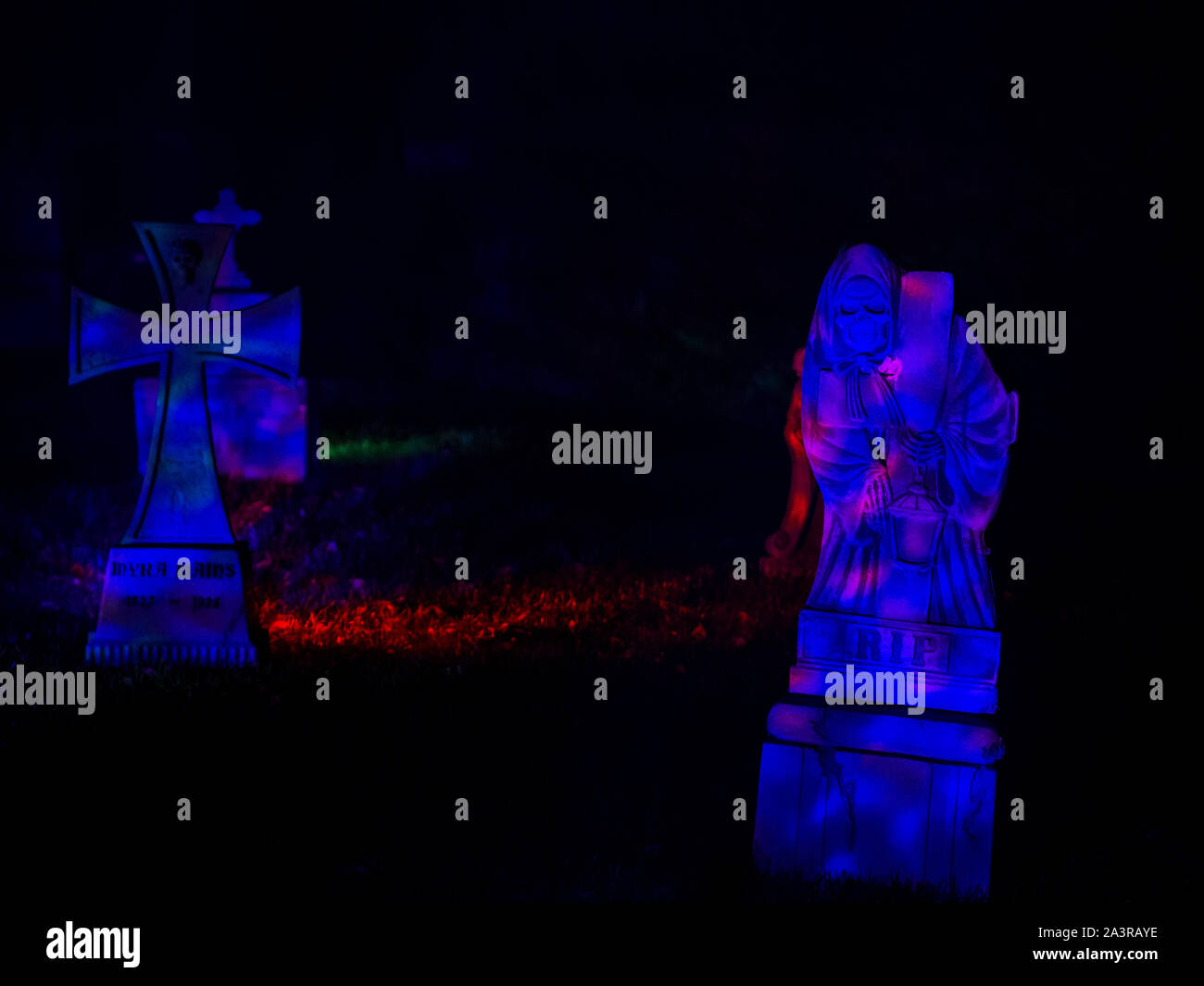 Grim Reaper Neon Grave Cemetery Stock Photo - Alamy