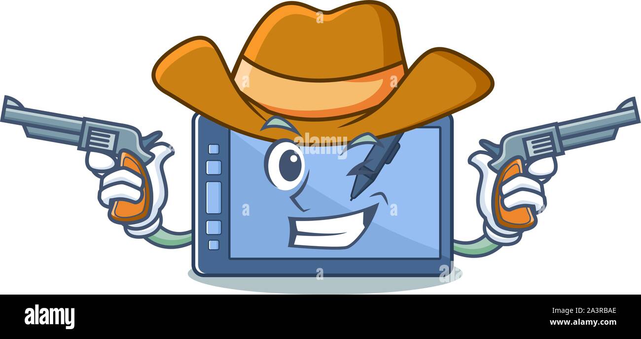 Cowboy graphic tablet character with the cartoon Stock Vector Image ...
