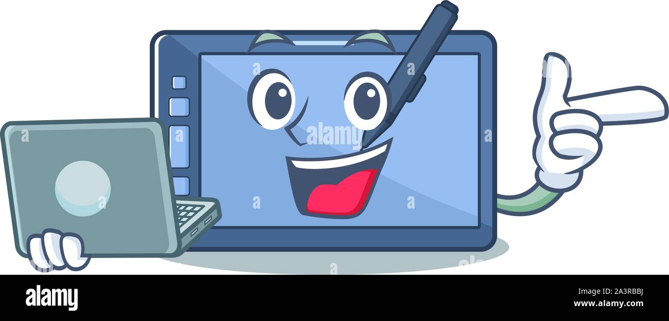 With laptop graphic tablet character with the cartoon Stock Vector ...