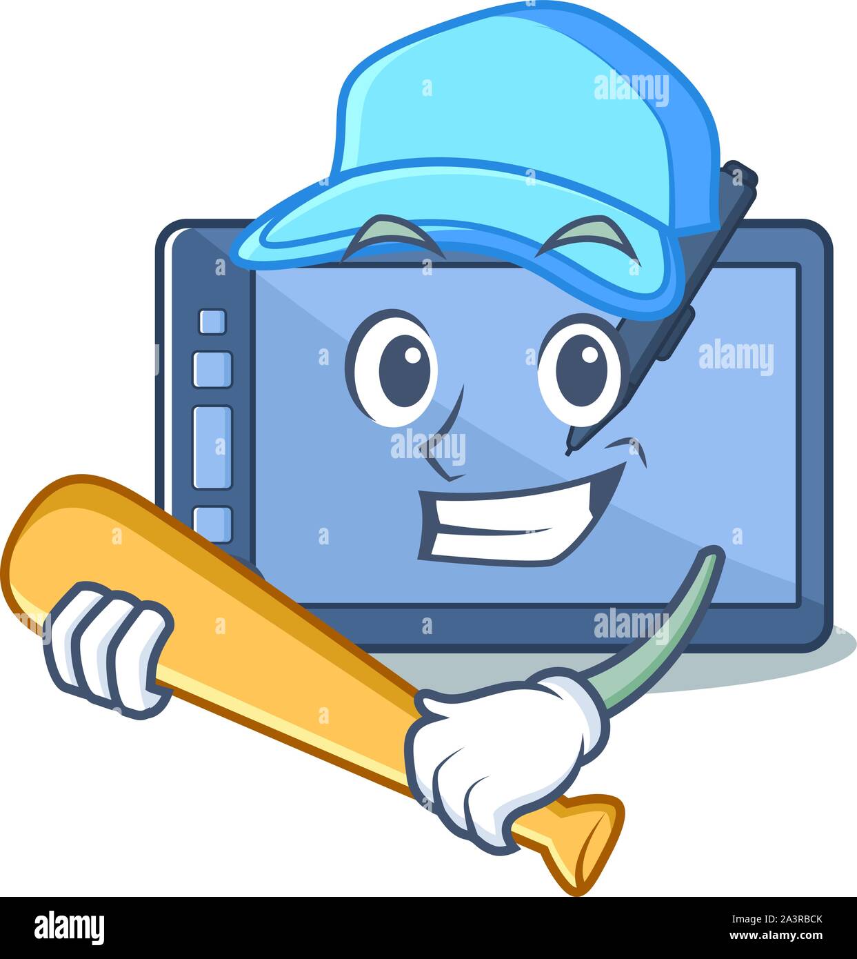 Playing baseball graphic tablet character with the cartoon Stock Vector ...
