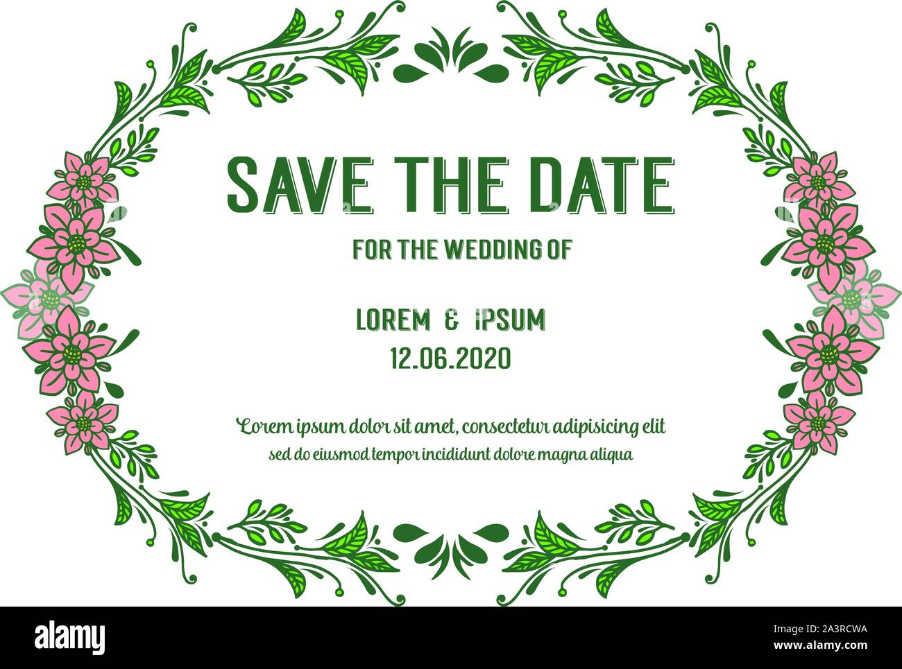 Beautiful green leafy flower frame, for decoration of card save the ...