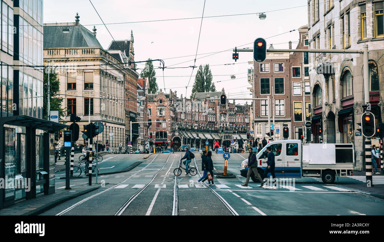 Amsterdam, Holland - Oct 7, 2018. Cityscape of Amsterdam with famous ...