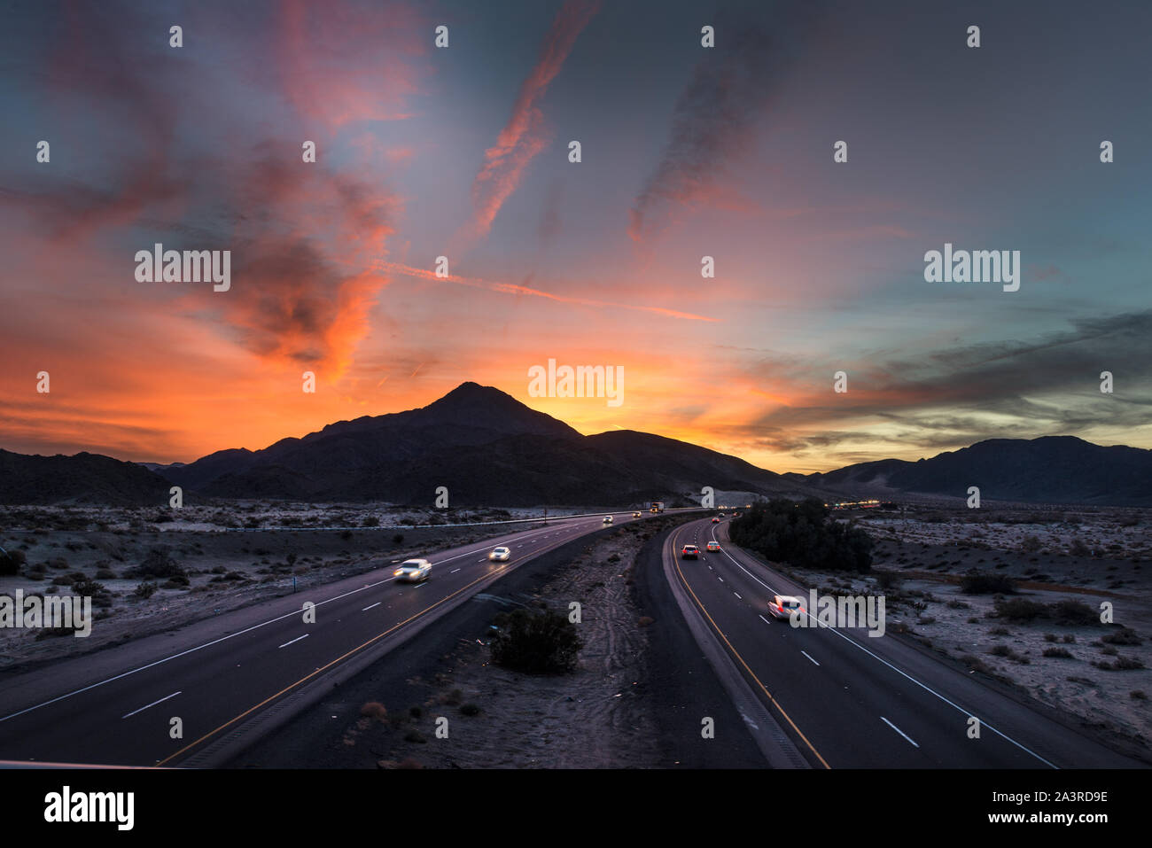 Sunset over the Soda Mountains, and the Barstow Freeway (Interstate ...