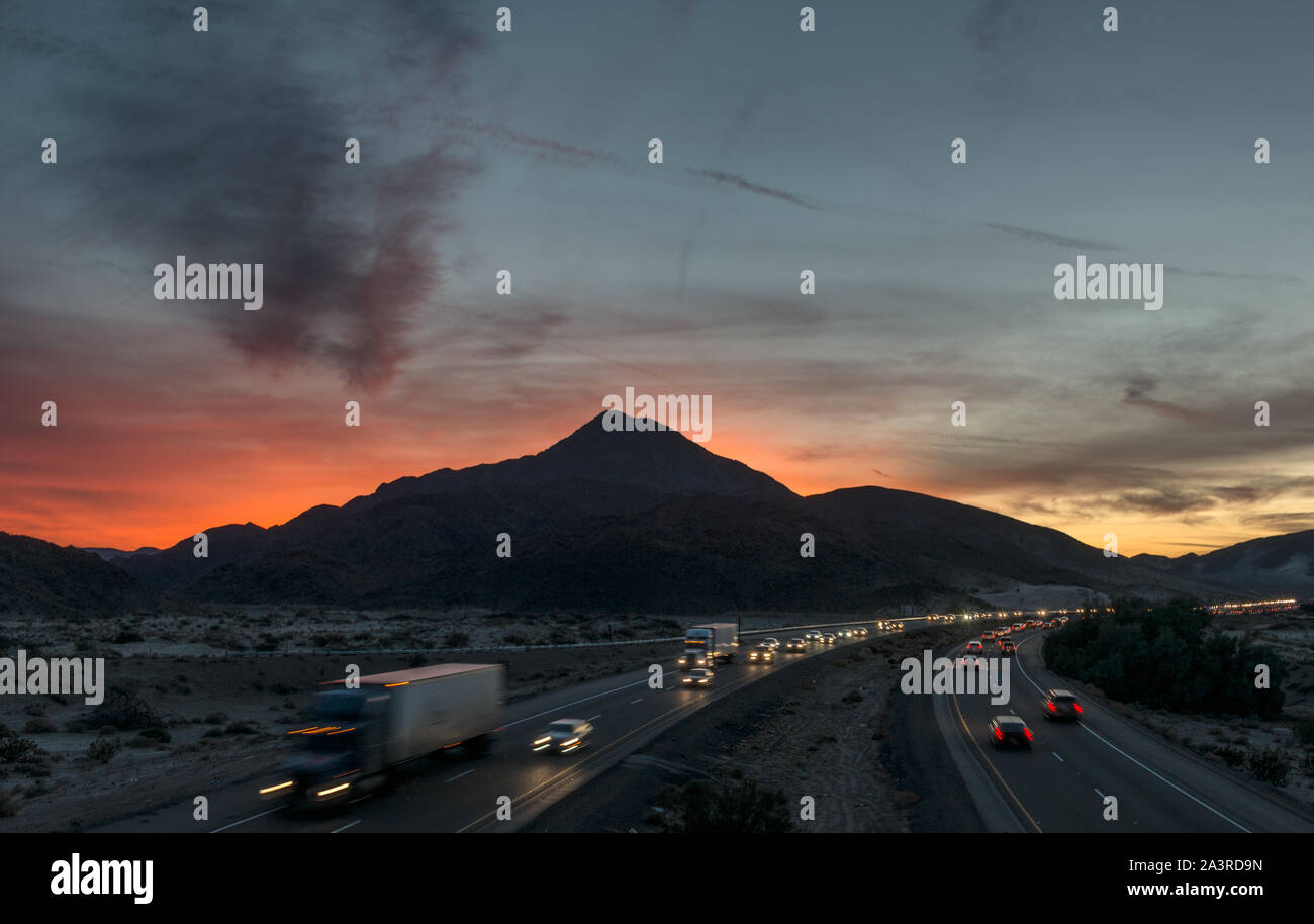 Sunset over the Soda Mountains and the Barstow Freeway (Interstate ...