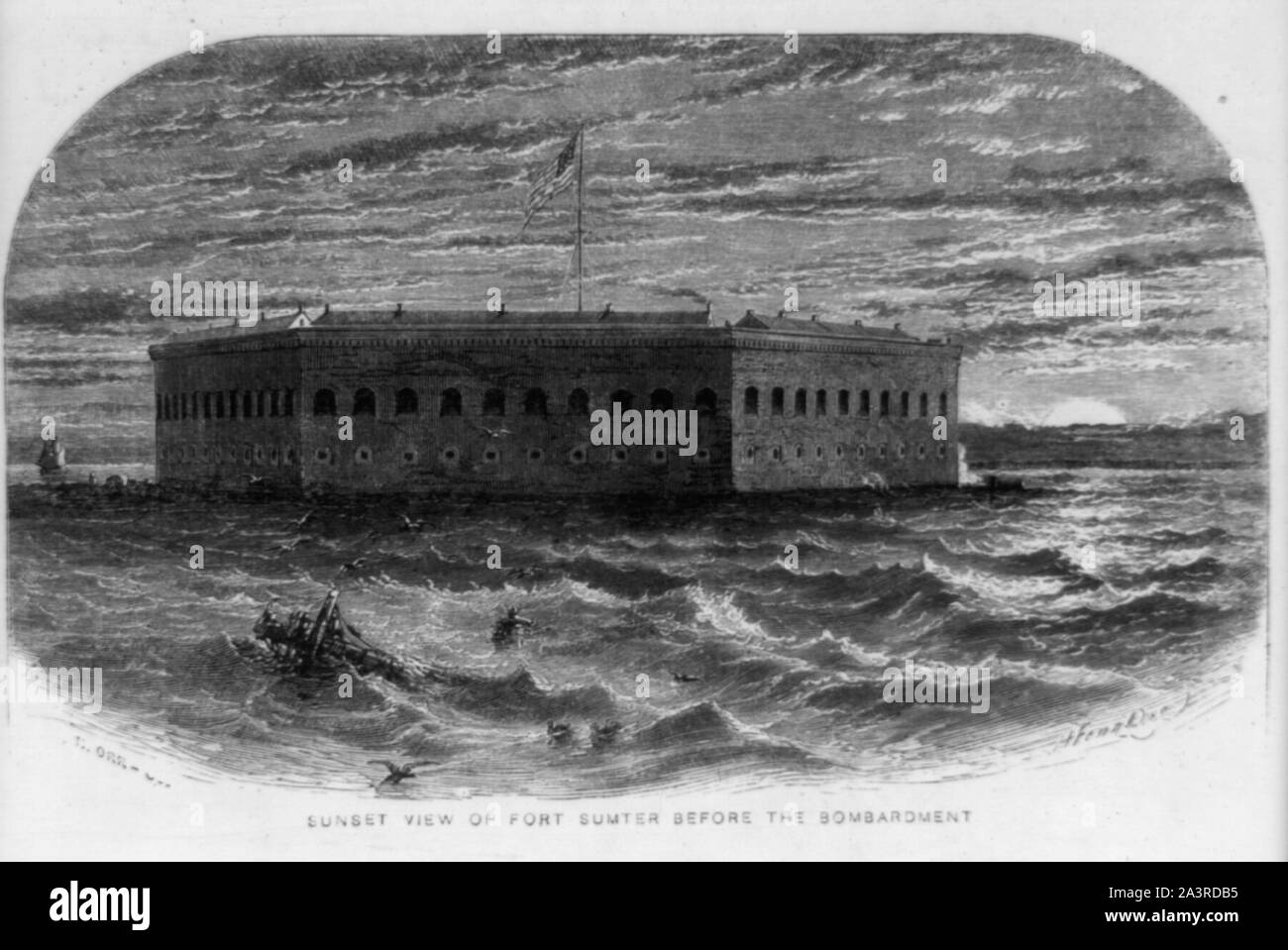 Sunset view of Fort Sumter before the bombardment [1861] Stock Photo ...