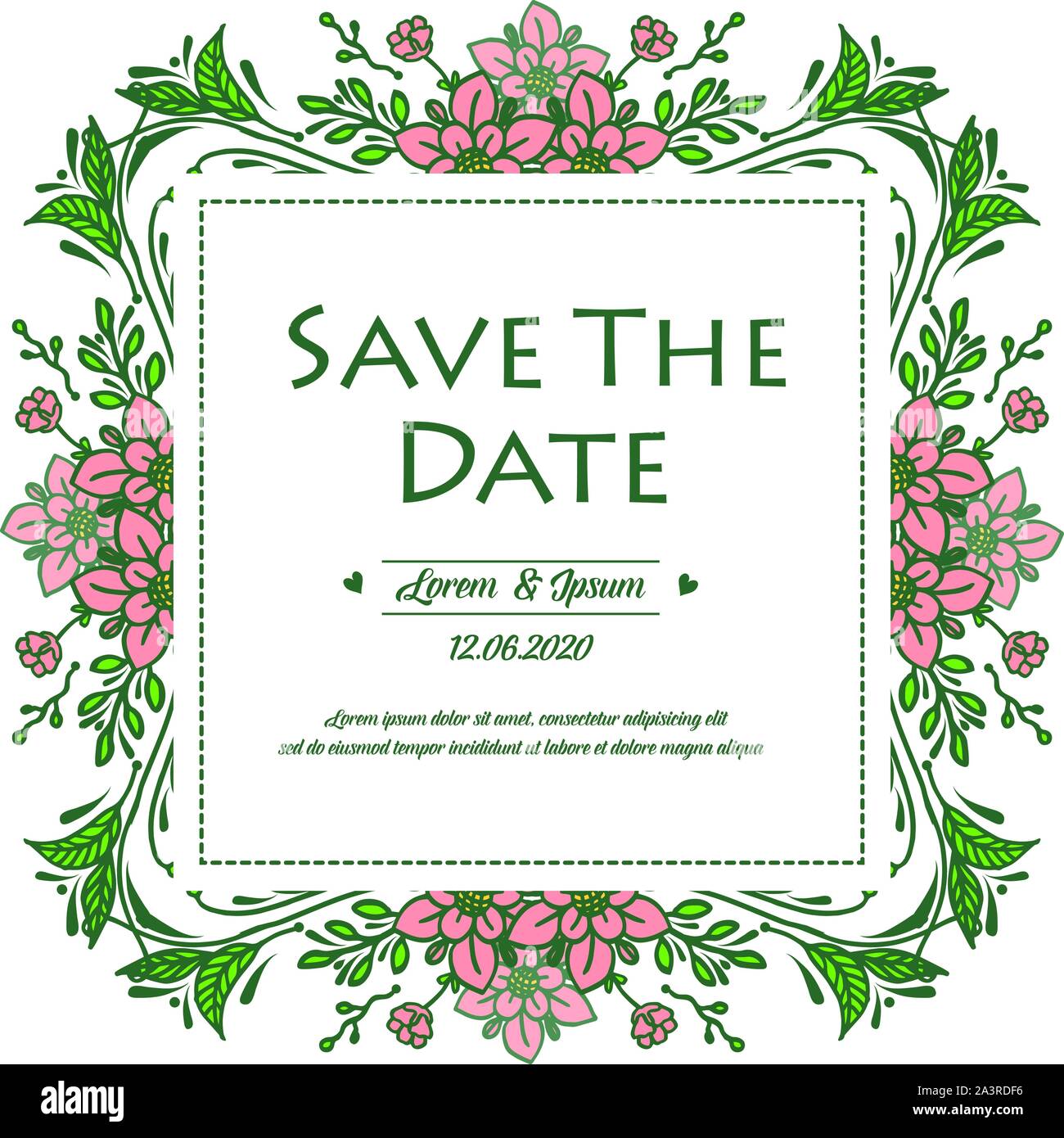 Border pattern of leaf flower frame, for elegant card save the date ...
