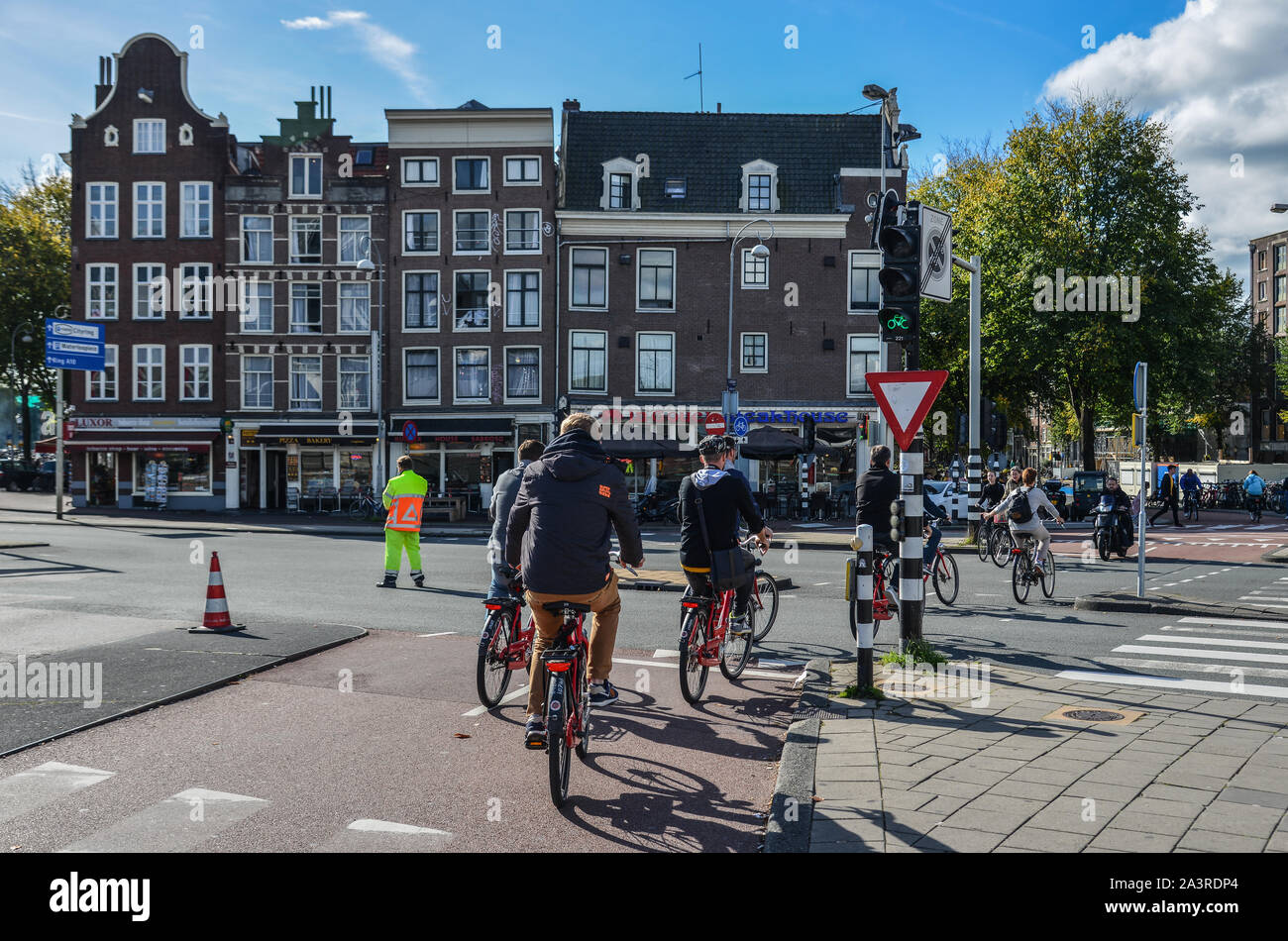 Amsterdam, Holland - Oct 7, 2018. Cityscape of Amsterdam with famous ...
