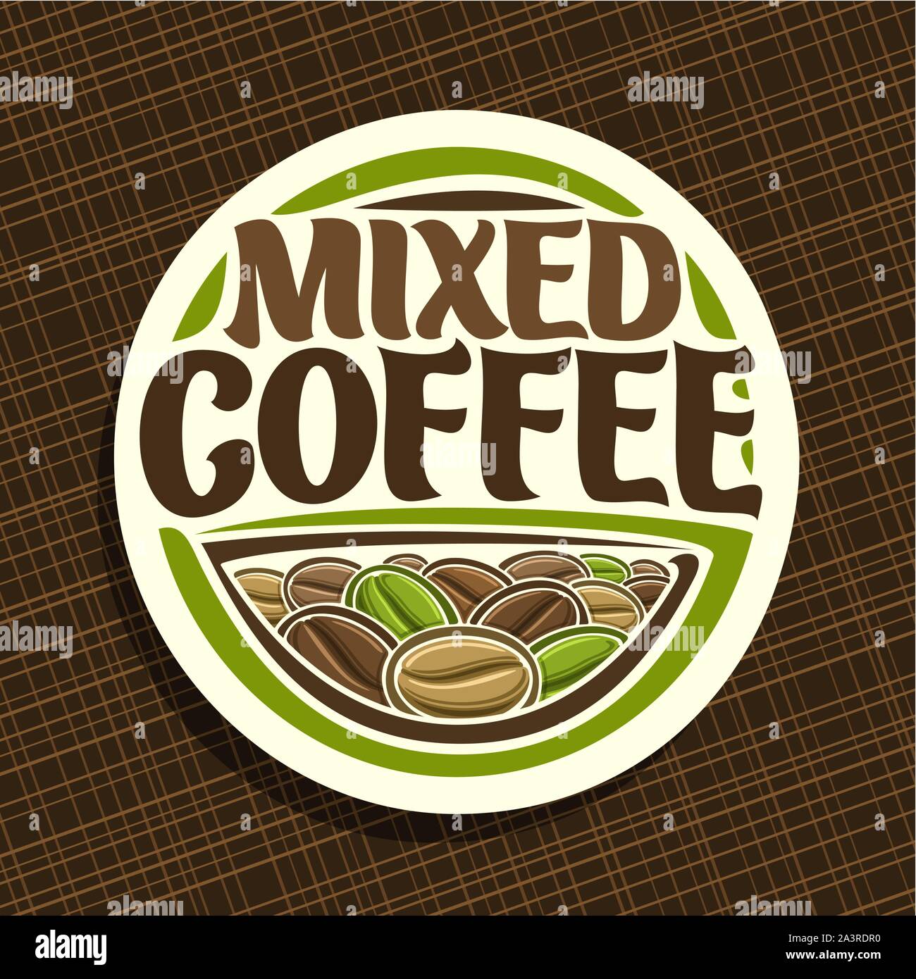 Vector logo for Coffee, round sign with pile of assorted seeds and ...
