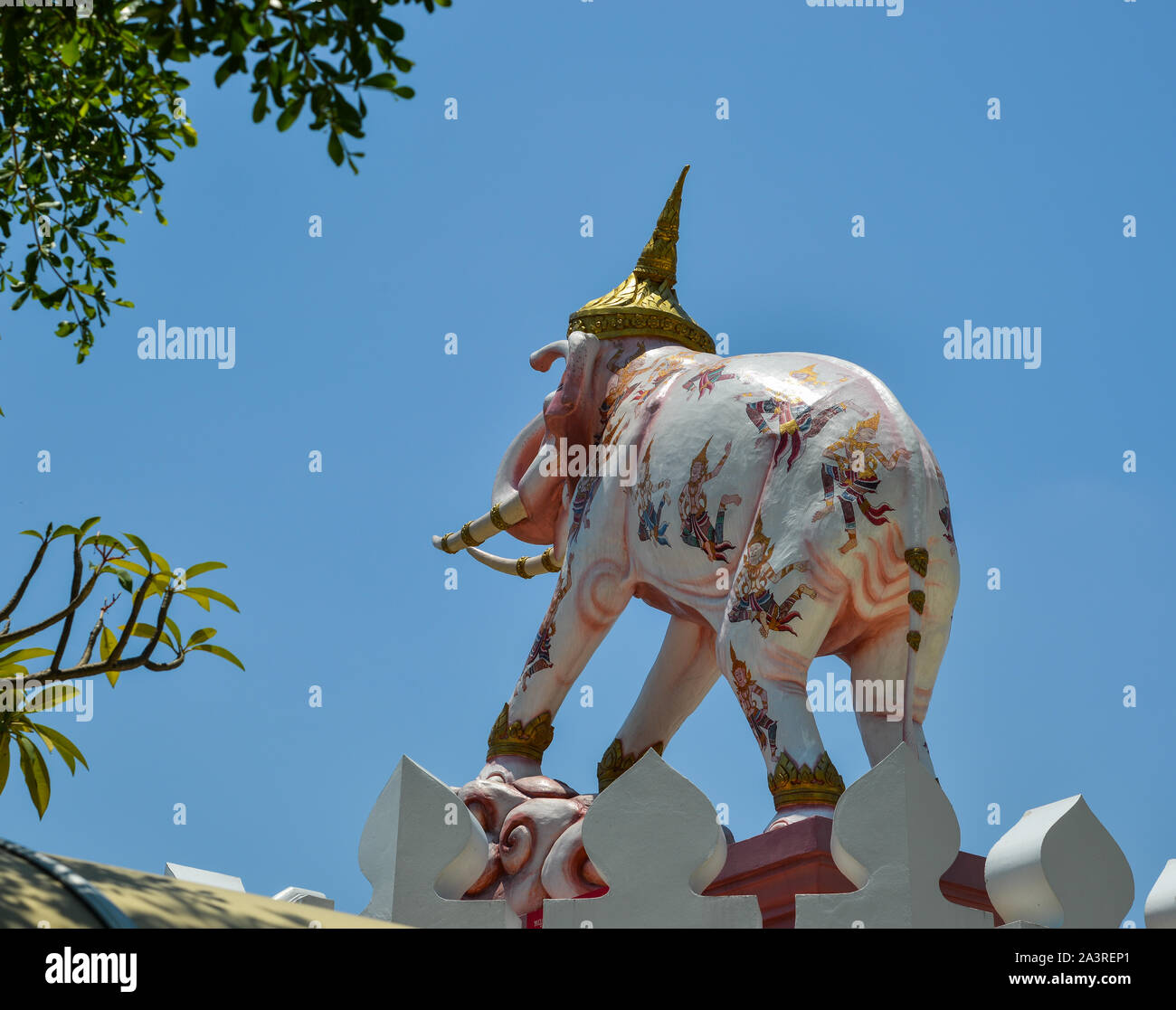 Bangkok, Thailand - Apr 22, 2017. Elephant statues at Erawan Temple in ...