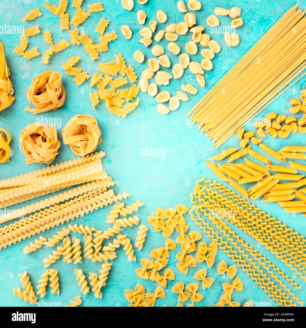 Italian pasta, flat lay square banner with a place for text, shot from ...
