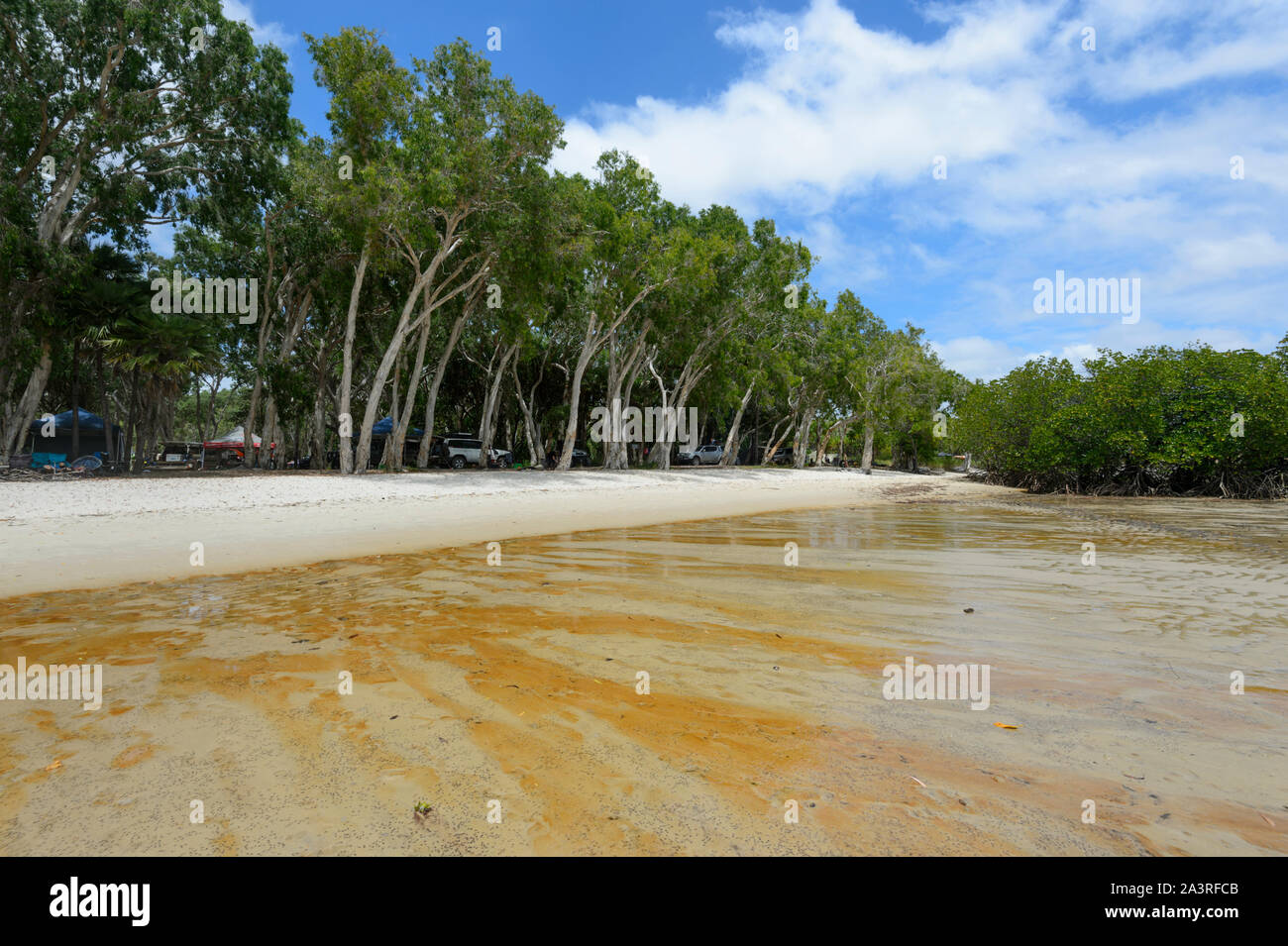 Camping at Elim Beach with its red sand, Far North Queensland, FNQ, QLD ...