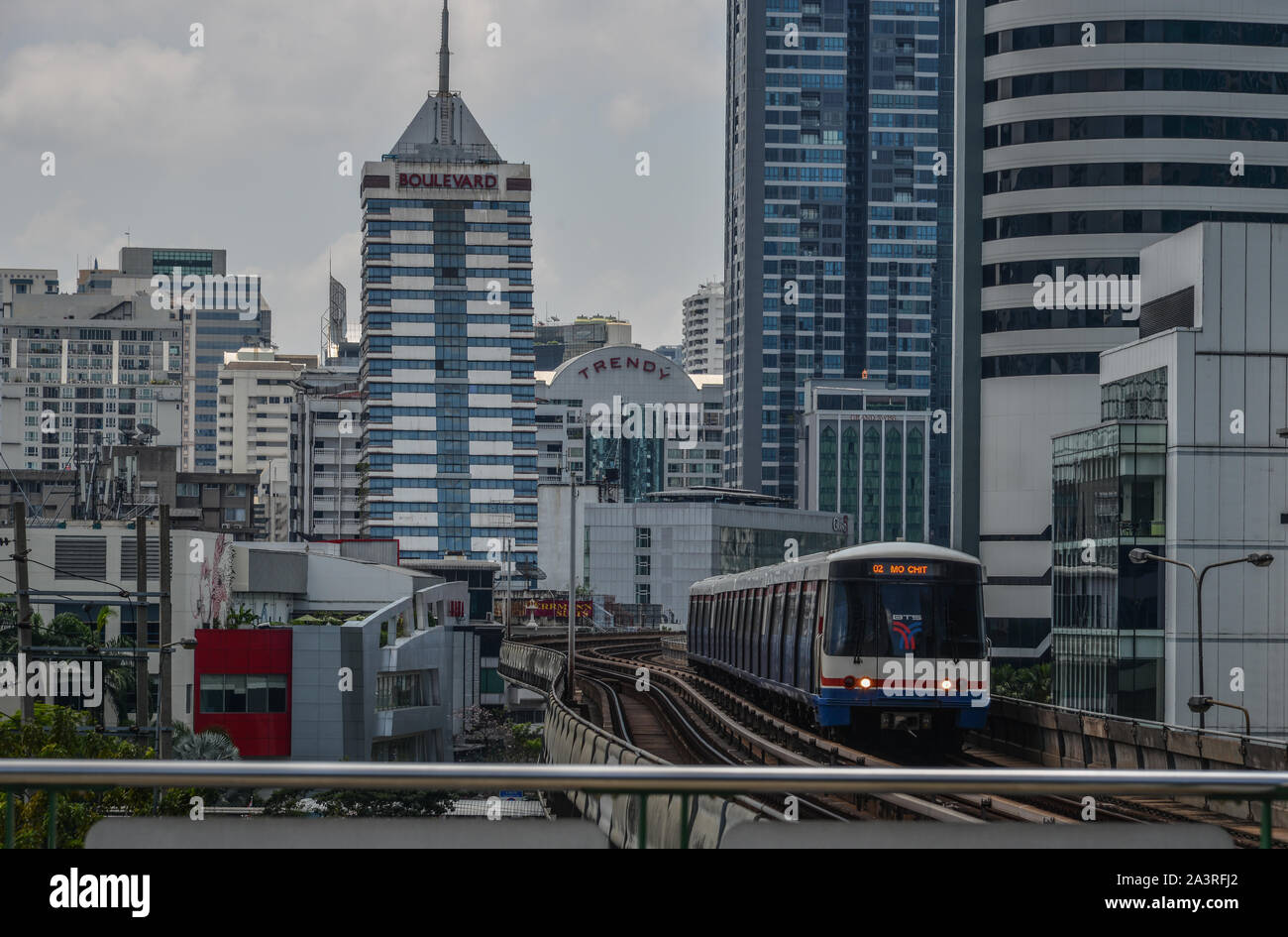 Bangkok, Thailand - Sep 16, 2018. BTS train (skytrain) runs on rail ...