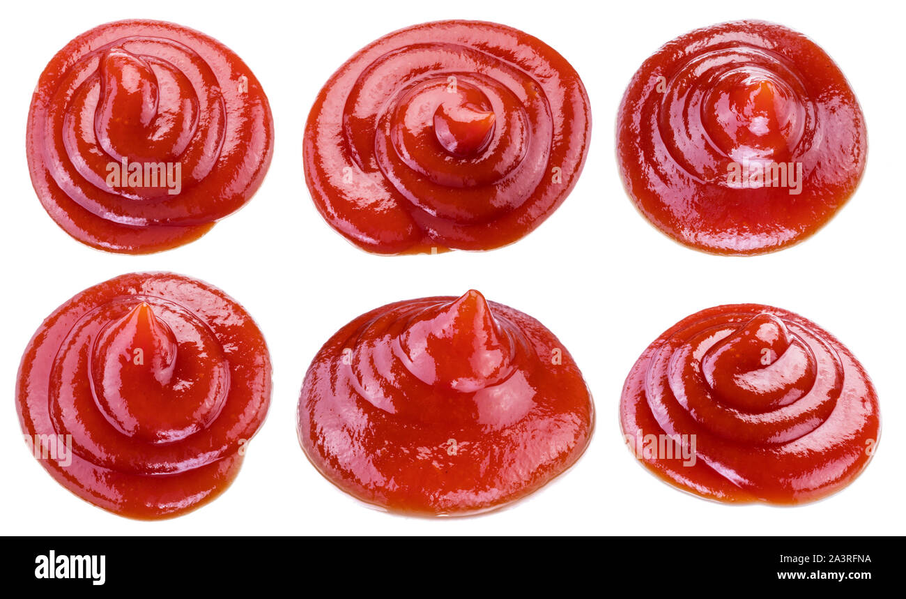 Set of tomato sauce or ketchup puddles isolated on white background ...