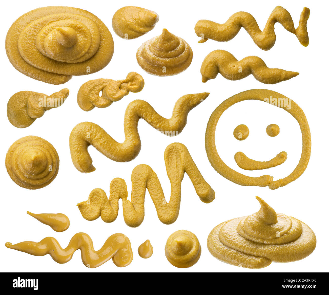 Mustard swirls and puddles collection on white background. File ...