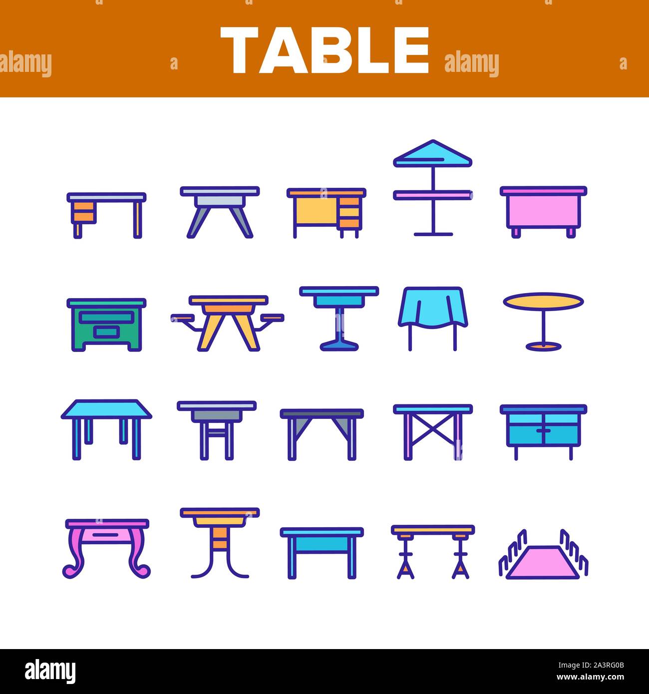 Table Desk Color Elements Icons Set Vector Stock Vector Image & Art - Alamy