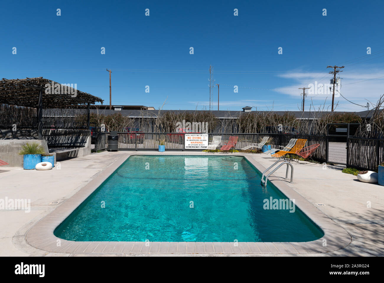Swimming pool at the Thunderbird Motel in Marfa, a community known for ...