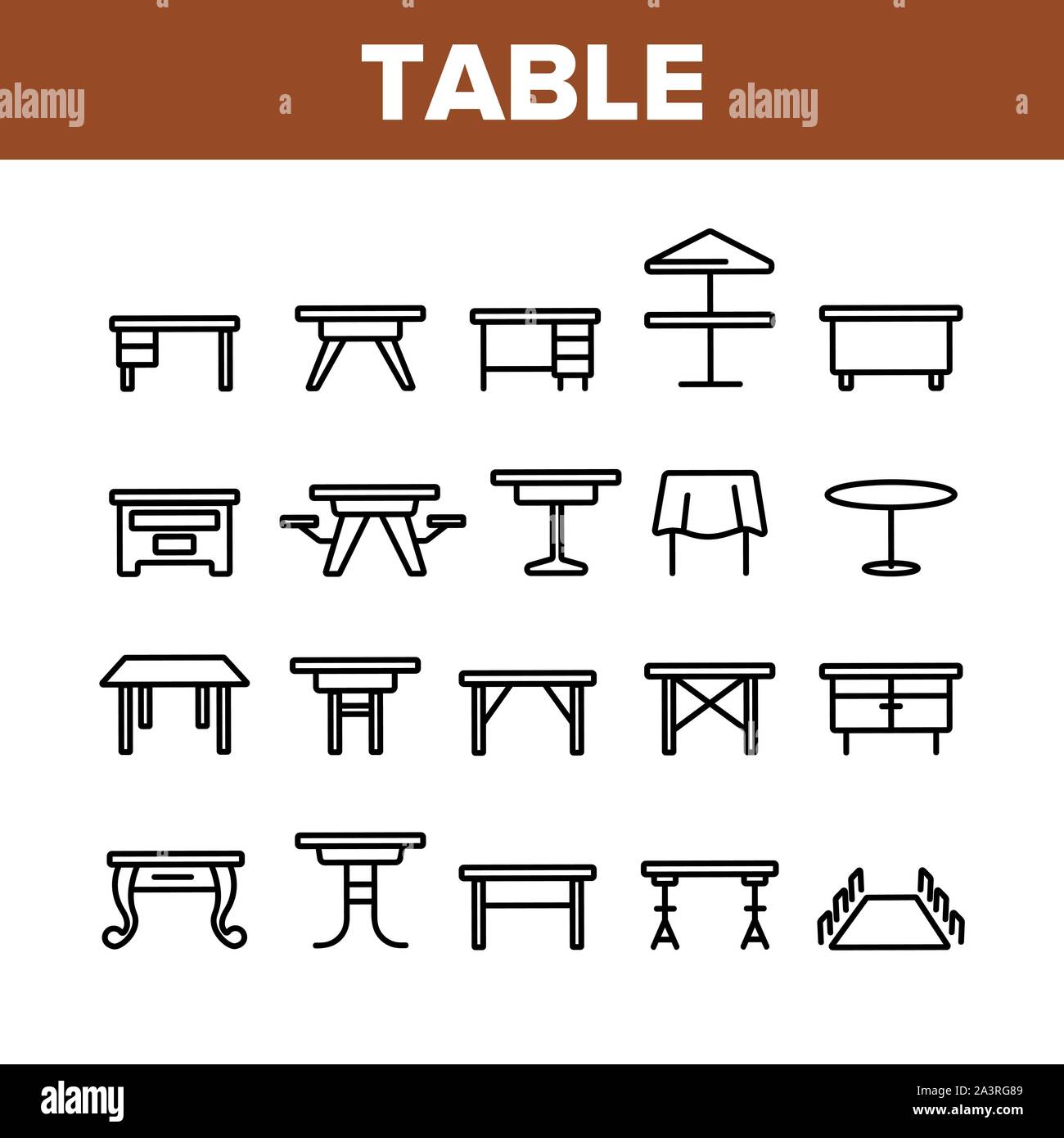 Table Desk Collection Elements Icons Set Vector Stock Vector Image ...