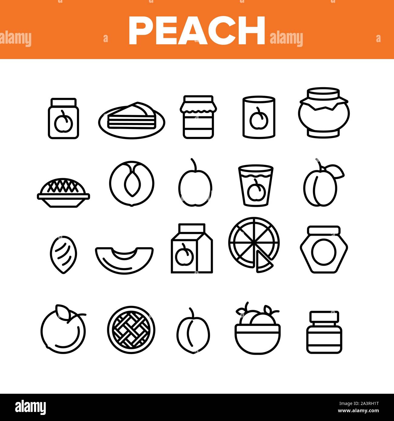 Peach Fruit Collection Elements Icons Set Vector Stock Vector Image ...